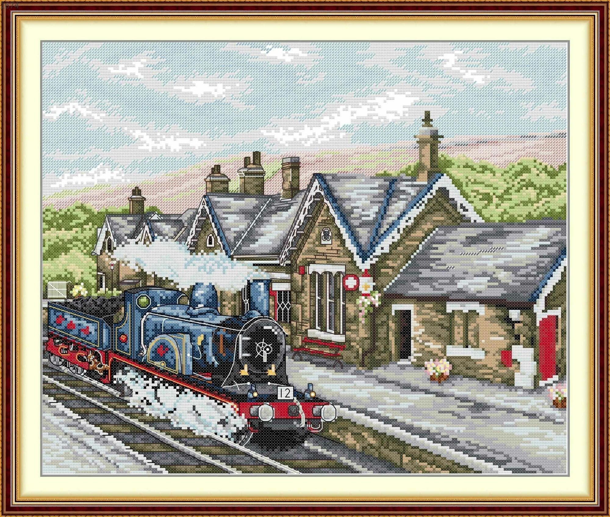 Эксклюзивный набор для вышивки крестом NKF, схема Железнодорожная станция 43 на 36 см для 14CT