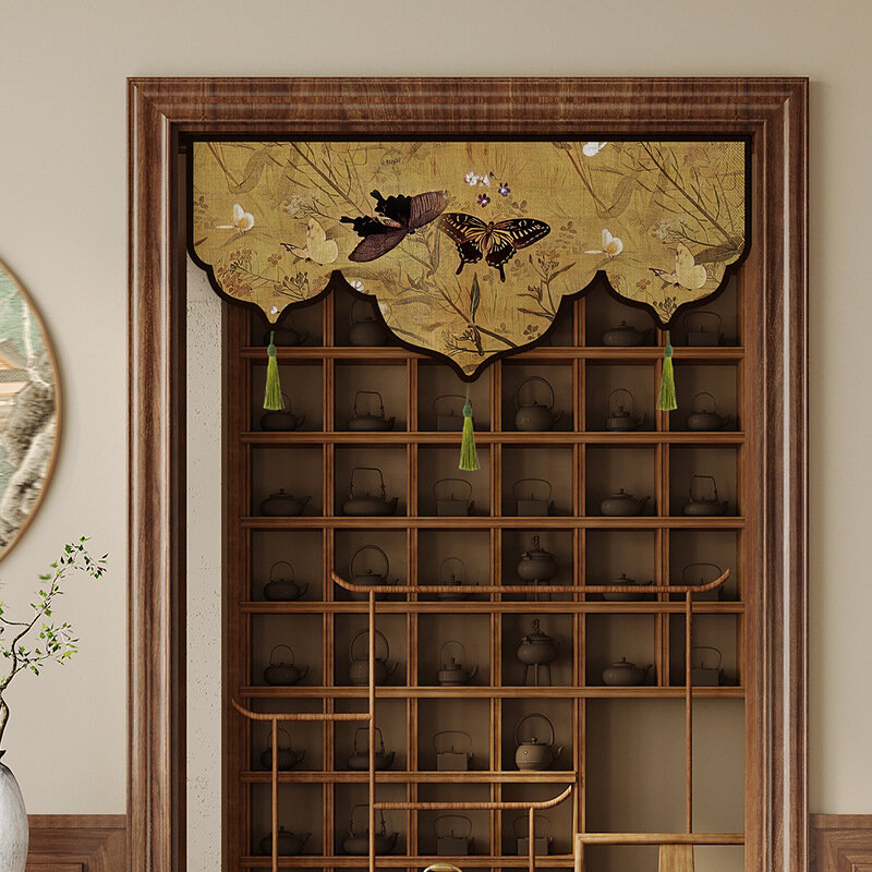 Треугольная флаговая занавеска, новый китайский стиль, дверная занавеска, ретро декоративная короткая занавеска, полудверная занавеска, домашняя висячая флаговая занавеска, кухонная перегородка