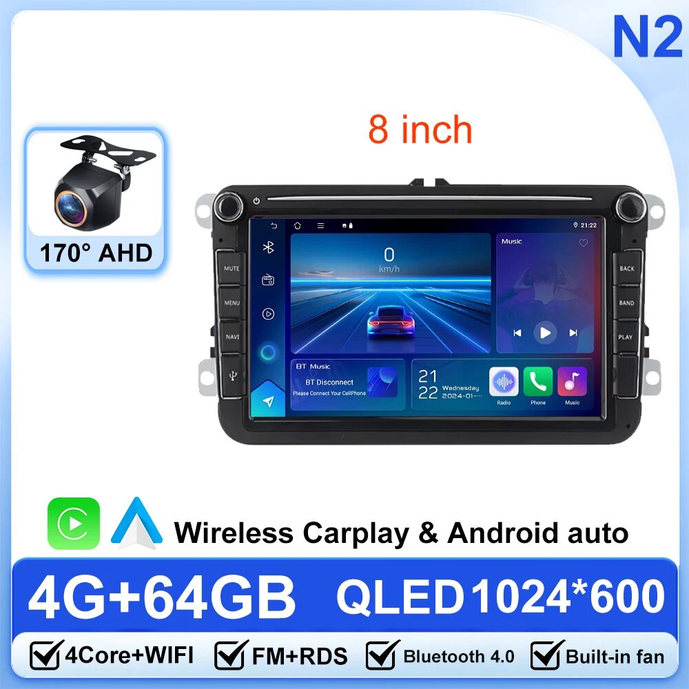 8-дюймовый автомобильный радиоприемник Android 15 для VW Volkswagen Skoda Octavia Golf 5 6 4-64G CAM