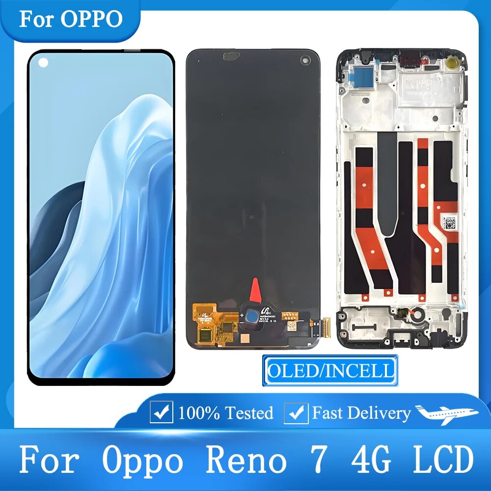 6,43-дюймовый OLED/INCELL экран для Oppo Reno 7 4G, ЖК-дисплей с цифровым преобразователем сенсорного экрана в сборе для OPPO Reno7 4G LCD CPH2363 с рамкой