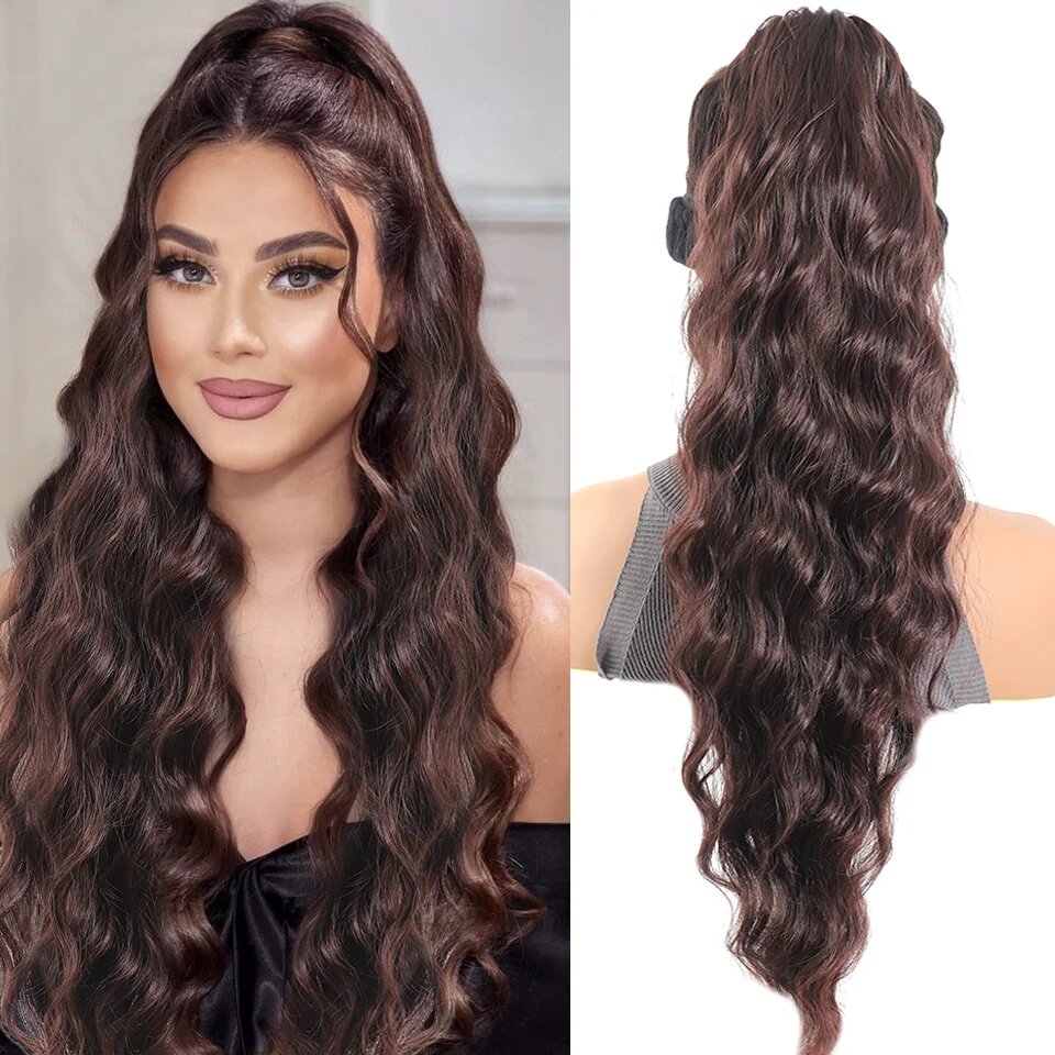 Длинный волнистый хвост LUPU в форме когтя, 26-дюймовый вьющийся зажим для хвоста, подходит для женщин, пушистые и натуральные синтетические парики