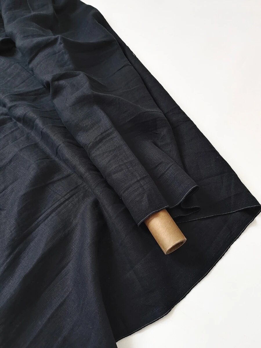 РосиСЛ 100% конопляная ткань 280 см серая синяя Темно-синий, 3 Meters, Black color