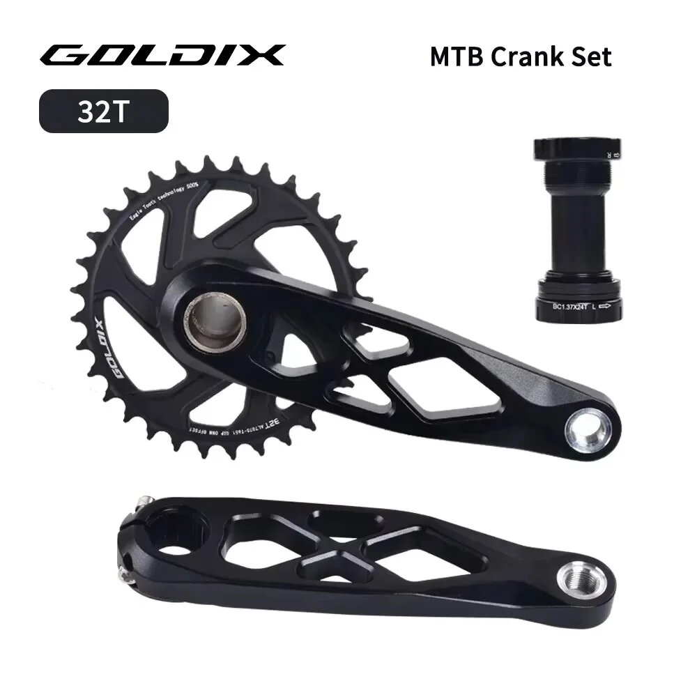 GOLDIX шатуны для горного велосипеда алюминиевые 165/170/175 мм 175mm, Crank BB68 32T