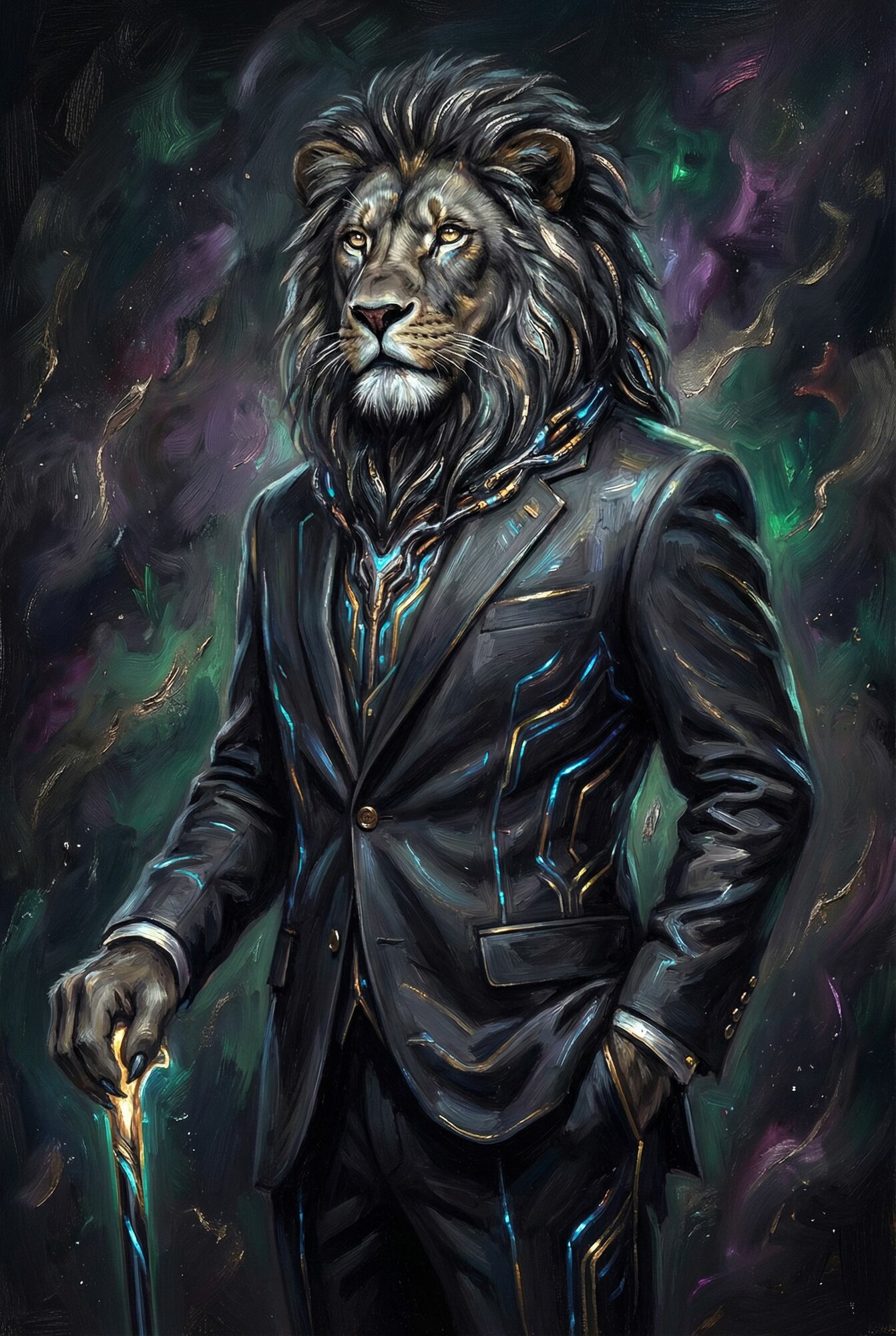 Кибертотем ЛЕВ - Архетип Власти - Футуристичный арт-постер - Формат А2