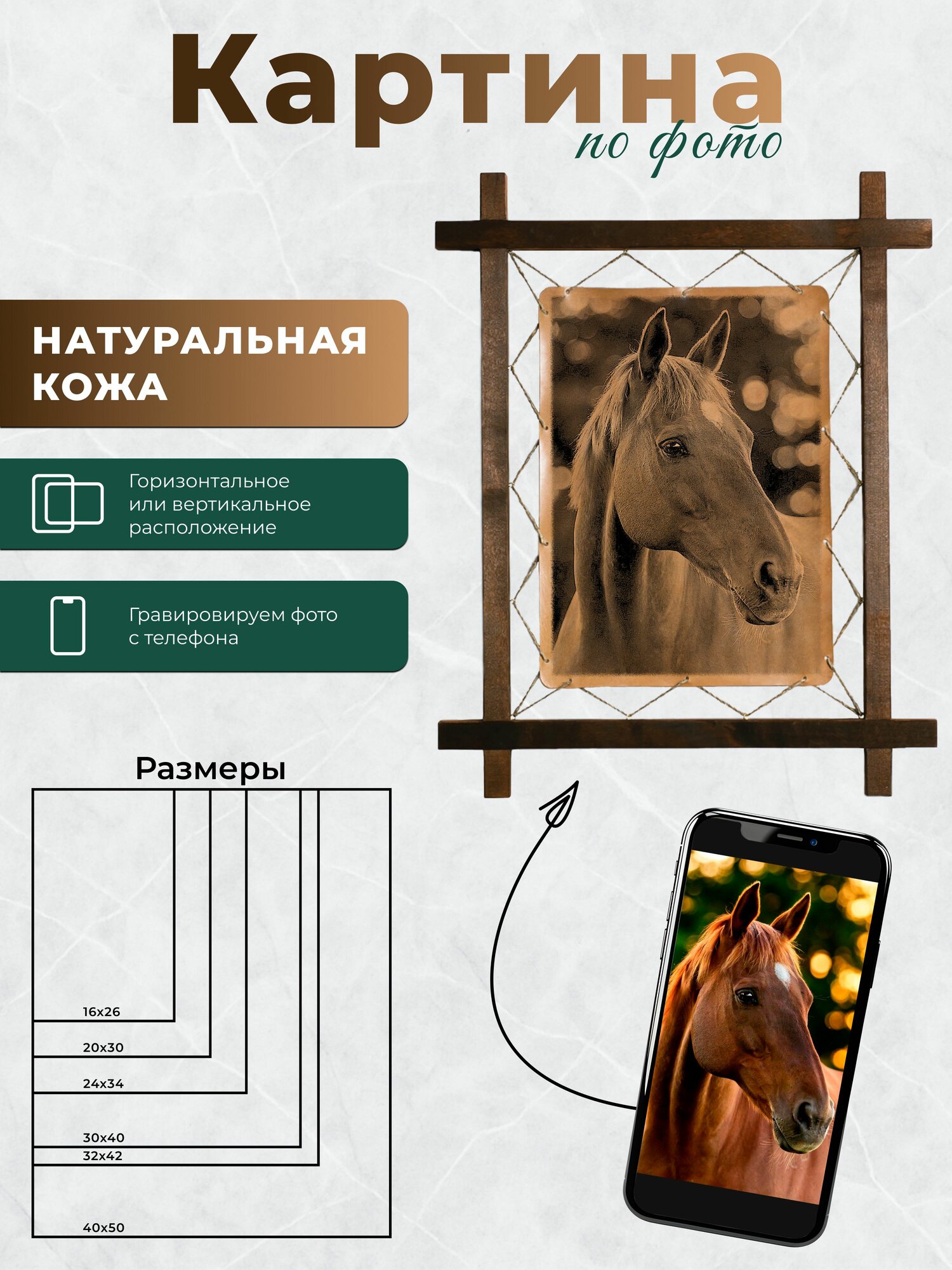 Картина по фото BoomGift с гравировкой на натуральной коже