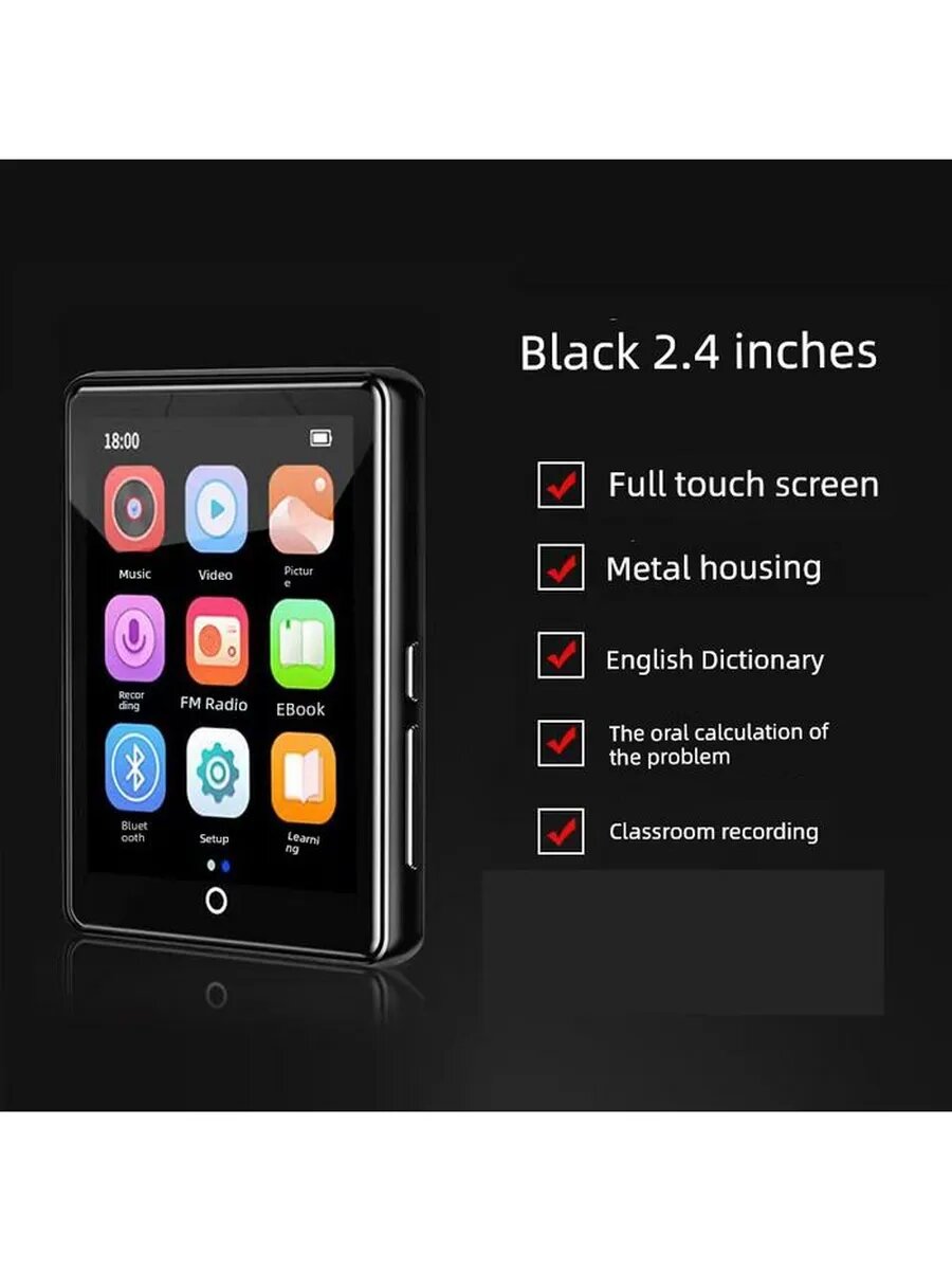 Ruizhi M18 MP3-плеер 2.4",8ГБ, Блютуз, Стандарт, Пакет