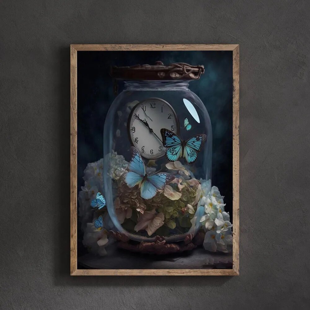 Алмазная мозаика 5D "Часы и Бабочки" 30х40 см набор для творчества, картина стразами для девочек и украшения интерьера