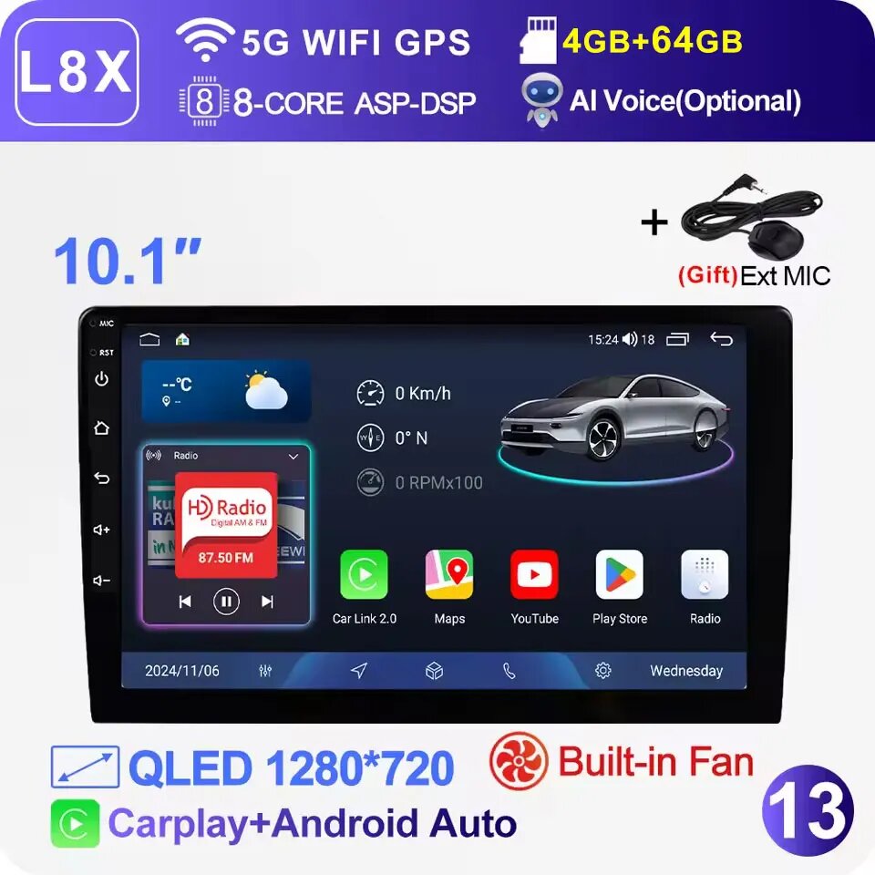 LEHX L8X 8Core 7/9/10' 2Din Android 15 Carplay Радио Автомобильное Мультимедийное 10-L8X(4-64GB)-0