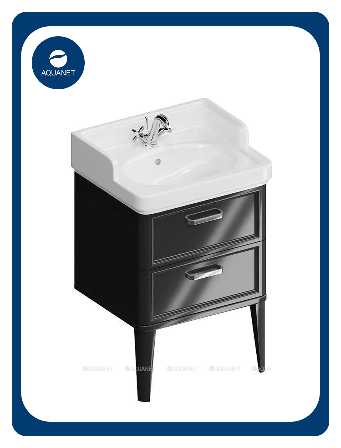 Тумба под раковину в ванную Aquanet Pompei 60 PO. N.60.2 BLK черный глянцевый, 2 ящика