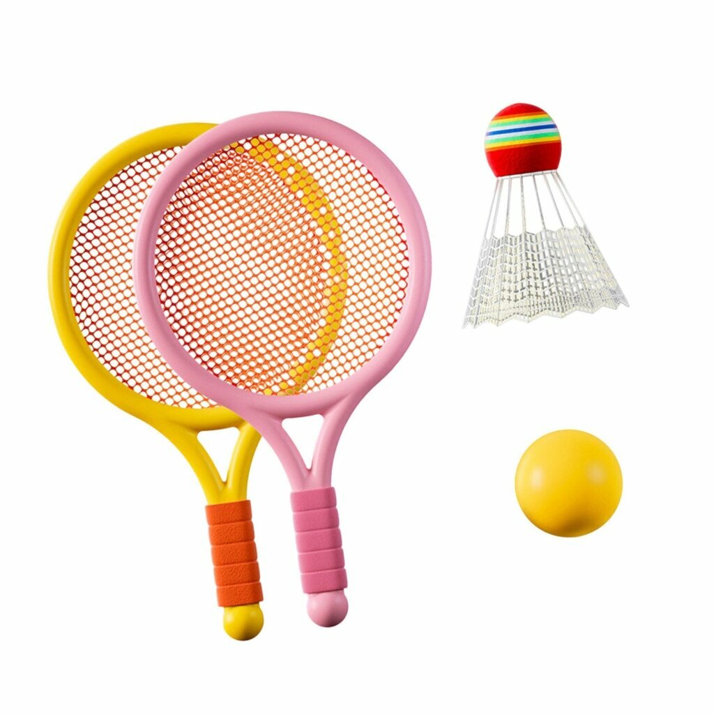 Детский набор ракеток для бадминтона, двойная теннисная ракетка-розово-желтый