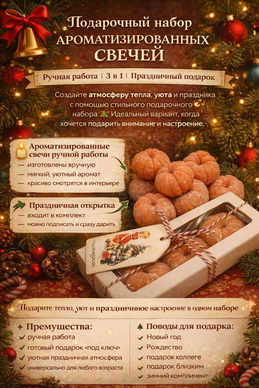 Свечи ароматические "Мандаринки", набор, пчелиный воск, оранжевые