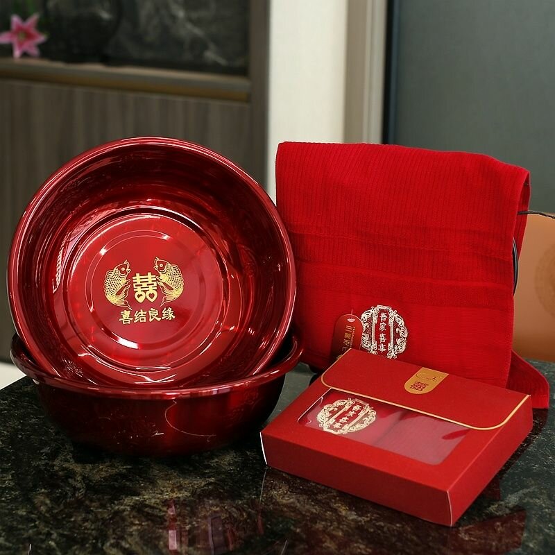 Золотой свадебный таз, свадебный таз невесты, утолщённый таз для туалетных принадлежностей, таз для приданого, красный таз.