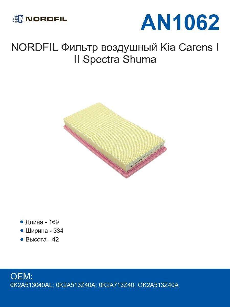 NORDFIL Фильтр воздушный Kia Carens I II Spectra Shuma