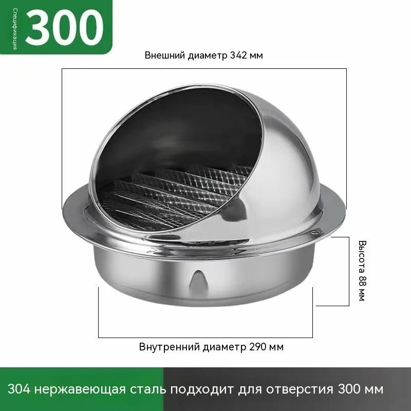 Выход стенной металлический с решеткой и сеткой, 304 нержавеющей стали, D300mm