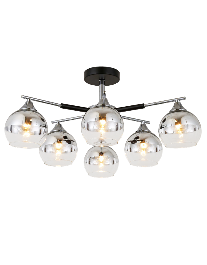 Люстра Престиж потолочная черная+хром с зеркальными плафонами на 6 ламп E27