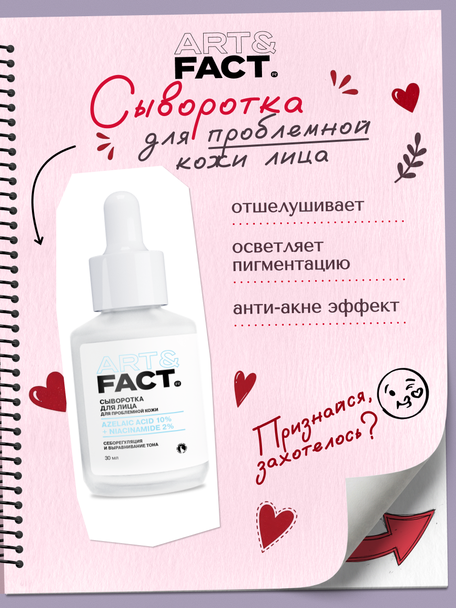 ART&FACT. / Сыворотка с ниацинамидом 2% и азелаиновой кислотой 10% для проблемной кожи лица, против акне, 30 мл