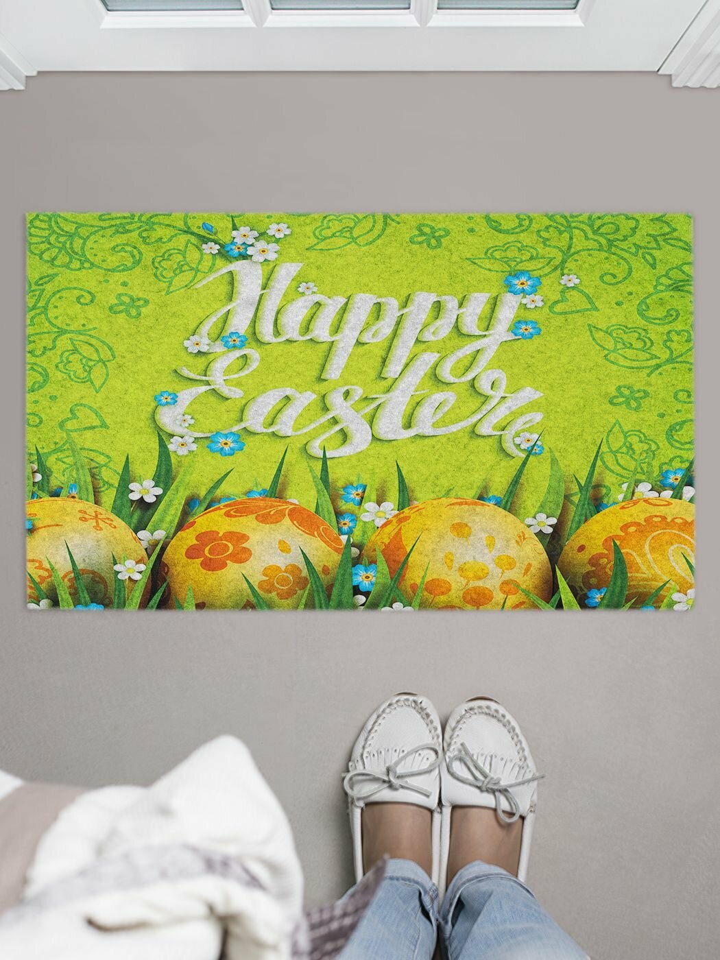 Коврик придверный в прихожую с принтом "Пасхальные яйца" 45 на 75 см , JoyArty