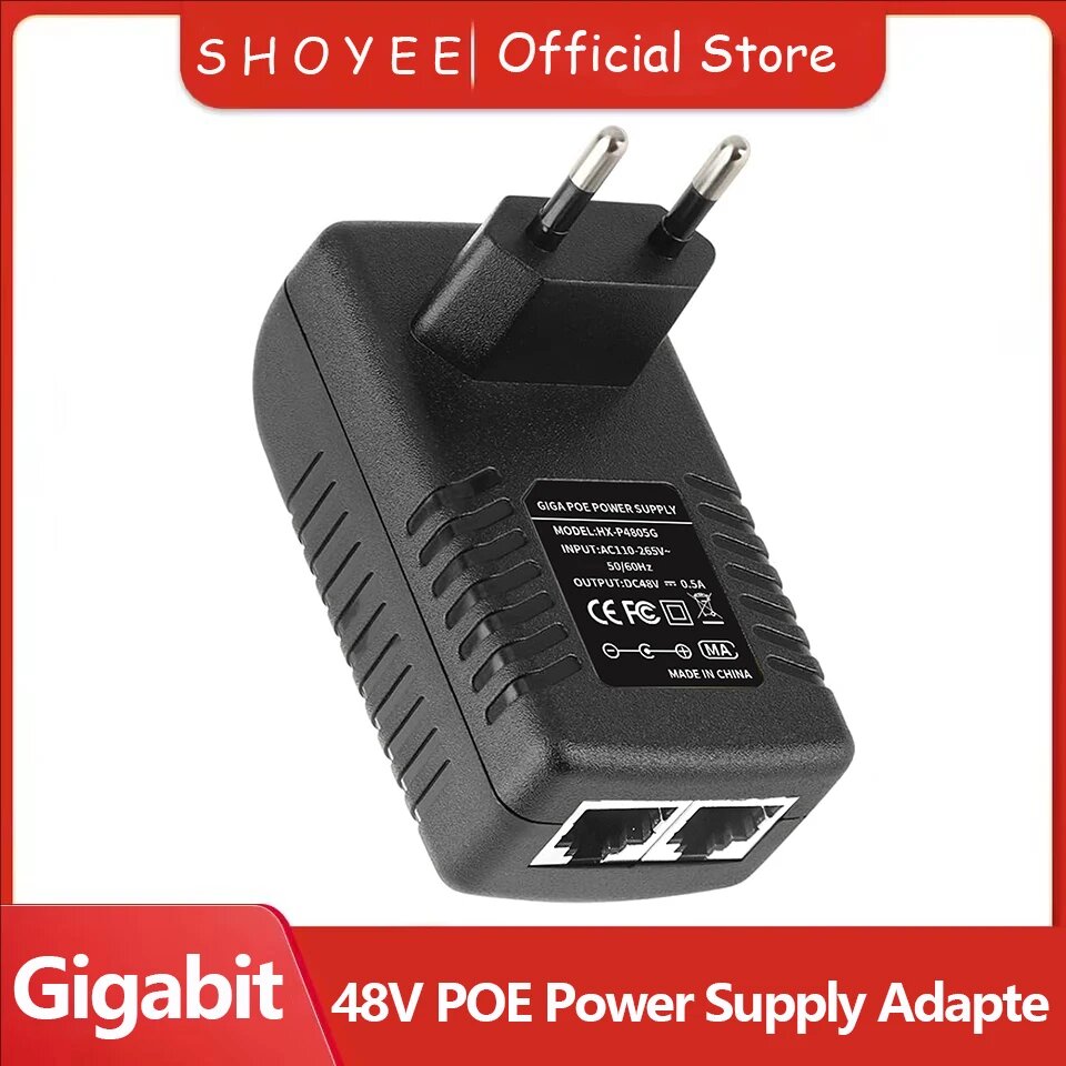 SHOYEЕ Адаптер питания PoE 48В 0.5А для IP-камер 1000MBPS 48V EU Plug