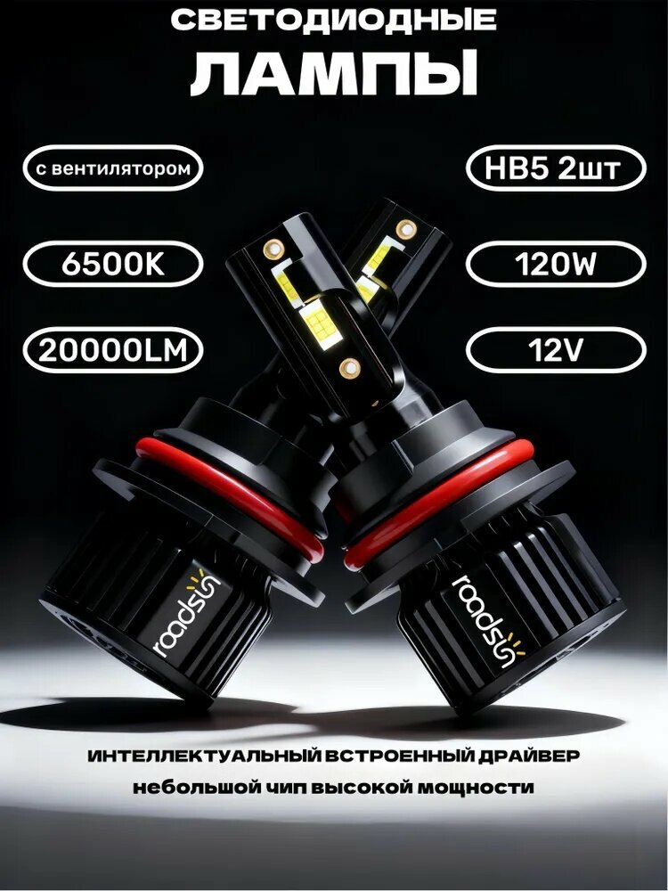 Roadsun Лампа автомобильная HB5, 2 шт. арт. LED HB5 Яркий белый свет, простая установка "Подключи И ИГРАЙ"