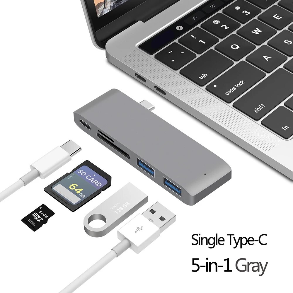 USB-хаб SZEGYCHX 7 в 1 серебристый для MacBook 1T 5 in 1 Gray