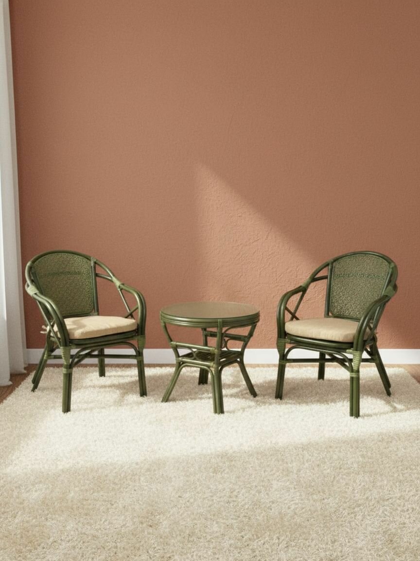 Комплект плетёной мебели с мягкими подушками на сиденье