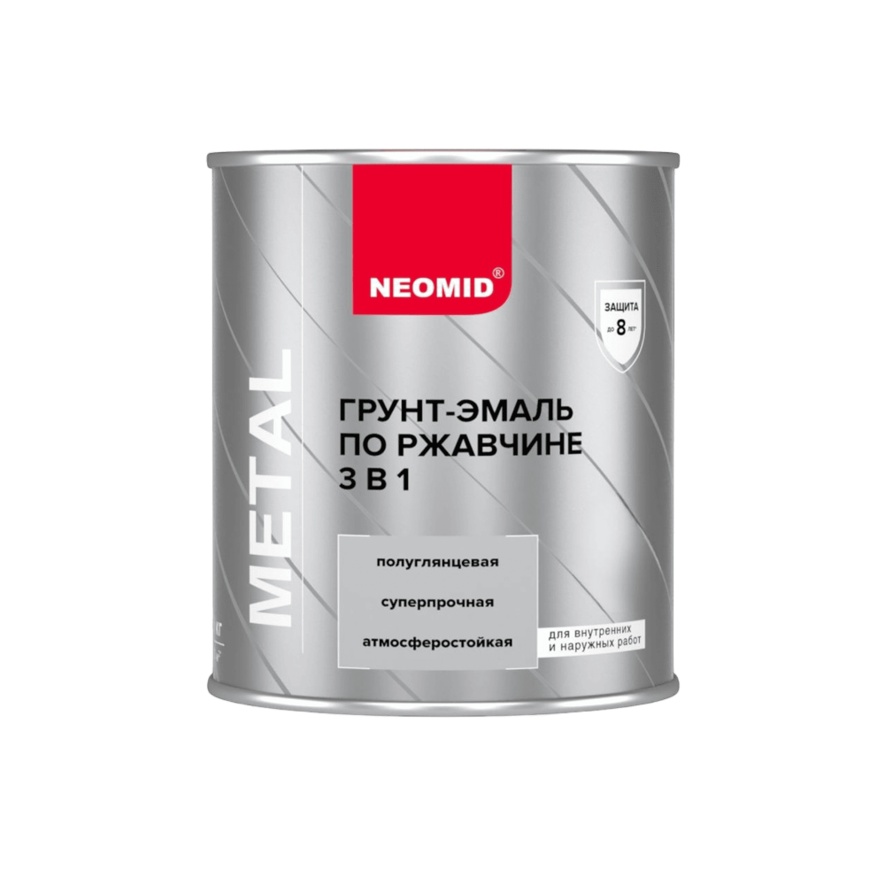 Грунт-Эмаль по Ржавчине 3 в 1 Гладкая Neomid Metal Decor 0.9кг Белый Быстросохнущая, Алкидная, Полуглянцевая / Неомид Метал Декор.