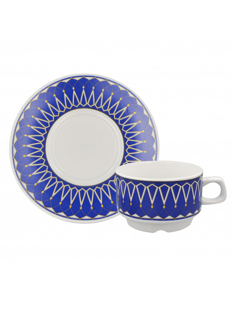 Чайная пара фарфоровая 250 мл, чашка с блюдцем, Дулево "Ребекка" ф. Штабелируемая