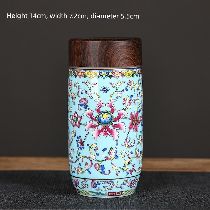 Элегантная двойная стенка керамическая чашка с разделителем для чая, 200-400 мл, голубой