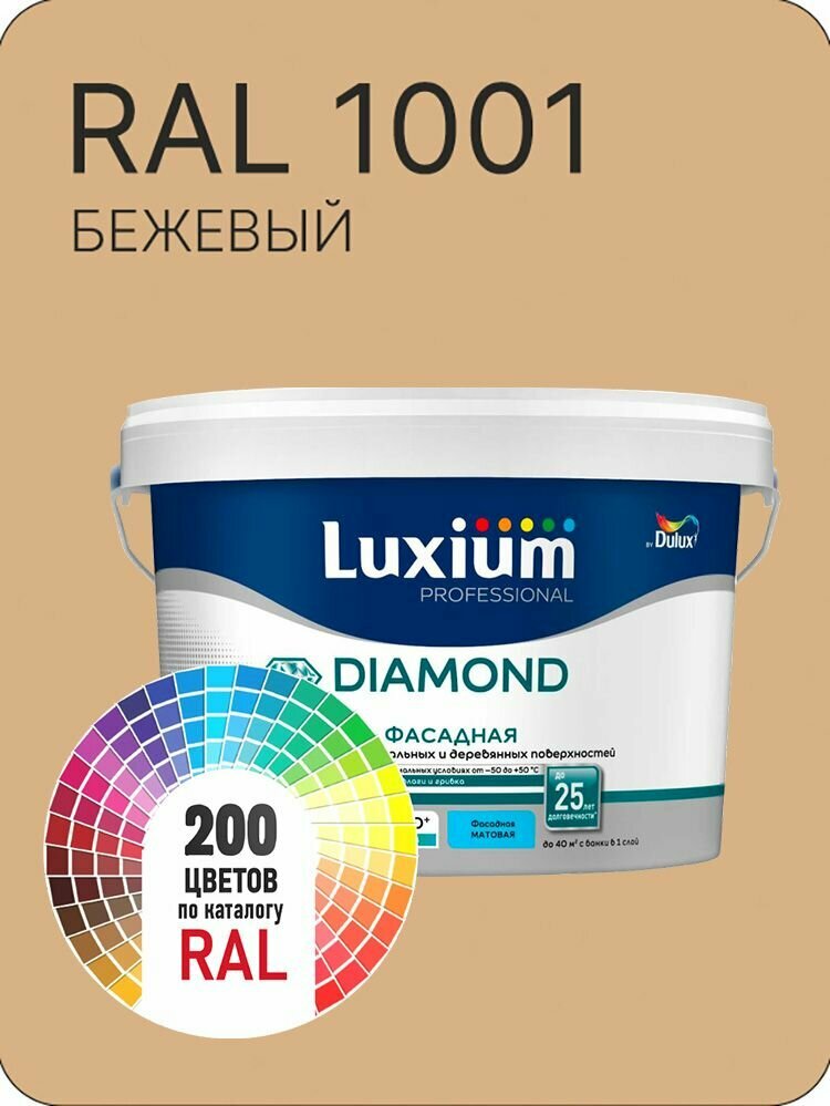 Краска для минеральных и деревянных фасадов Dulux Diamond бежевая Ral 1001 9 л.