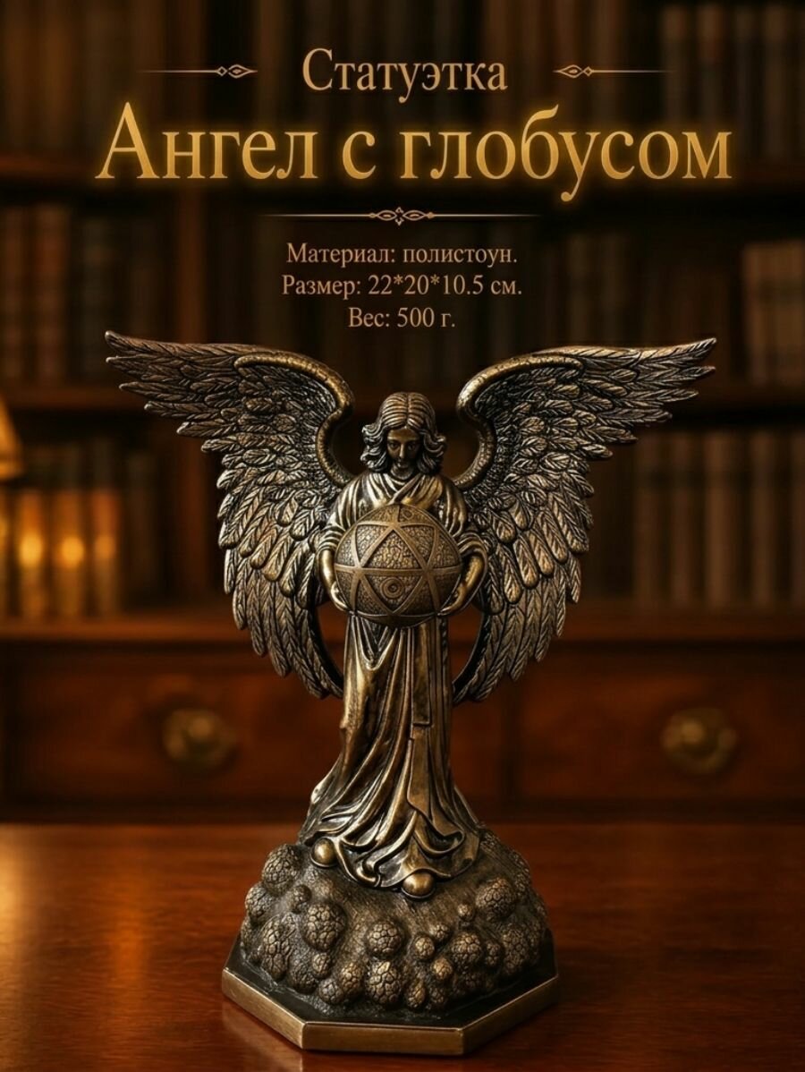 Сувенирная Статуэтка "Ангел с глобусом" полистоун (22*20*10.5 см.), высота 22 см, длина 20 см