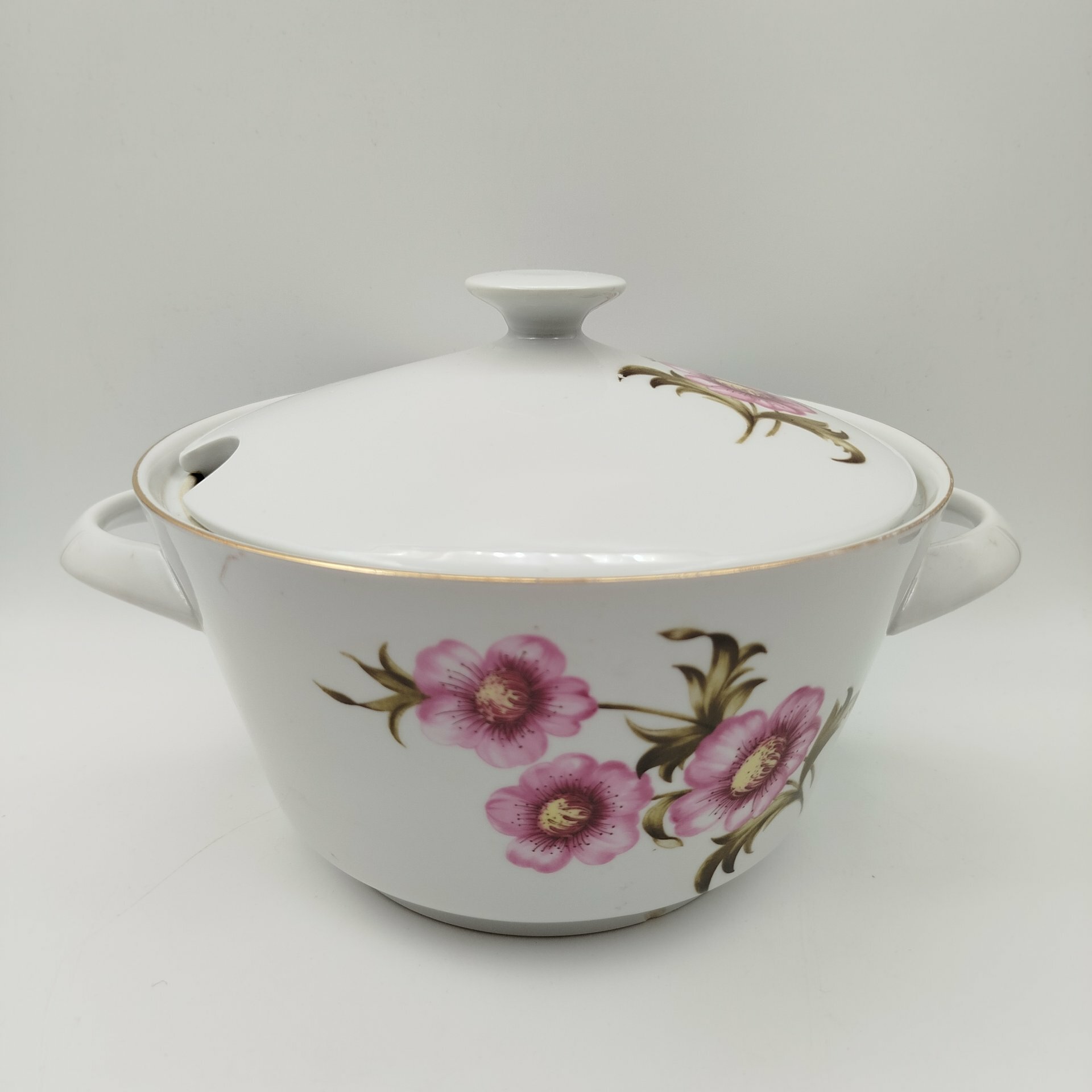 Супница с цветочным декором, фарфор, деколь, золочение, Kahla, ГДР, 1968-1987 гг.