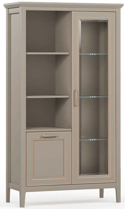BRW Шкаф-витрина с подсветкой Классик/Classic REG1W1D Глиняный серый, Глиняный серый Глиняный серый, Глиняный серый