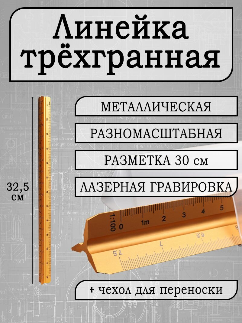 Линейка трехгранная металлическая