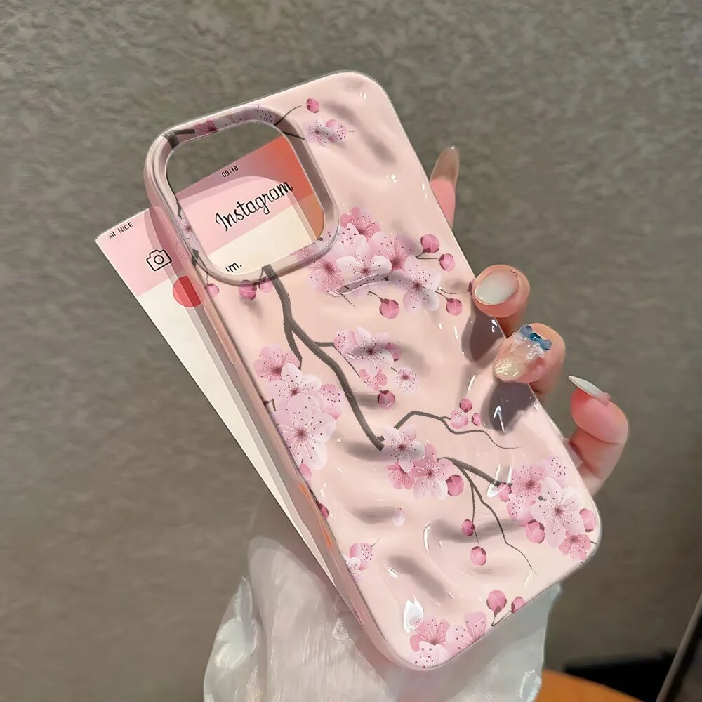 Силиконовый чехол пастельных тонов с цветами вишни для iPhone 15, 11, 17, 14 Plus, 12, 16, 13 Pro Max, нежный дизайн для девушек