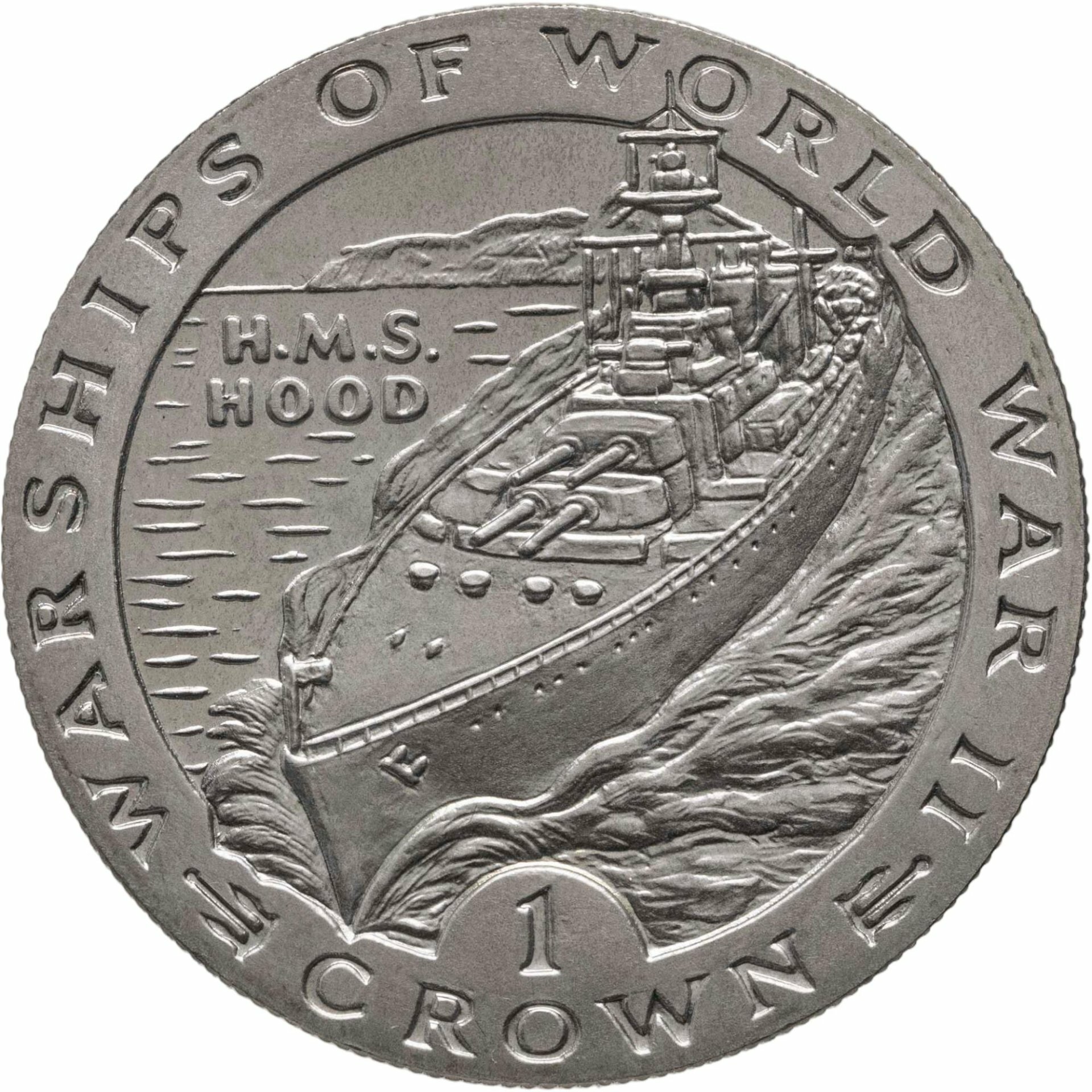 Гибралтар 1 крона 1993 "Корабли Второй мировой войны - HMS HOOD", Мельхиор медь-никель, в сохранности UNC