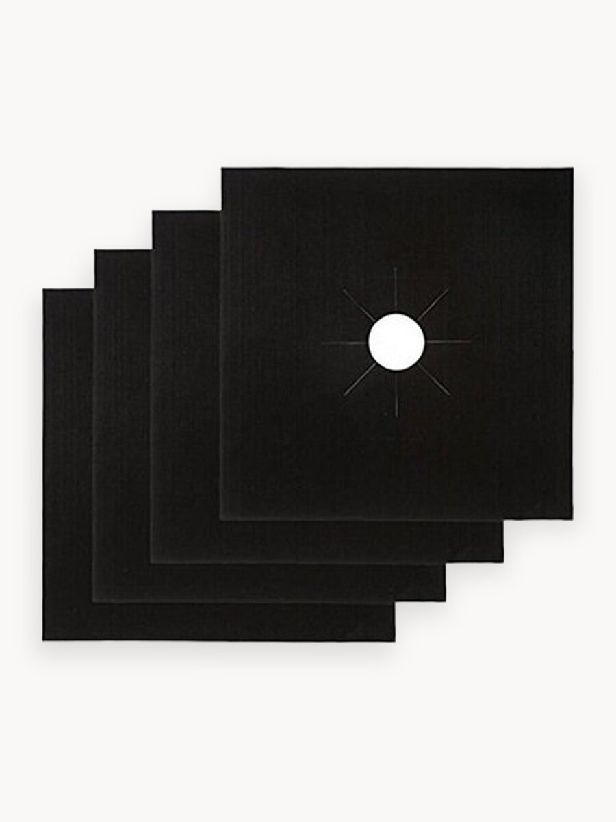 Защитное покрытие для газовых плит, многоразовое, черный, 27 см х 27 см, 4 шт.