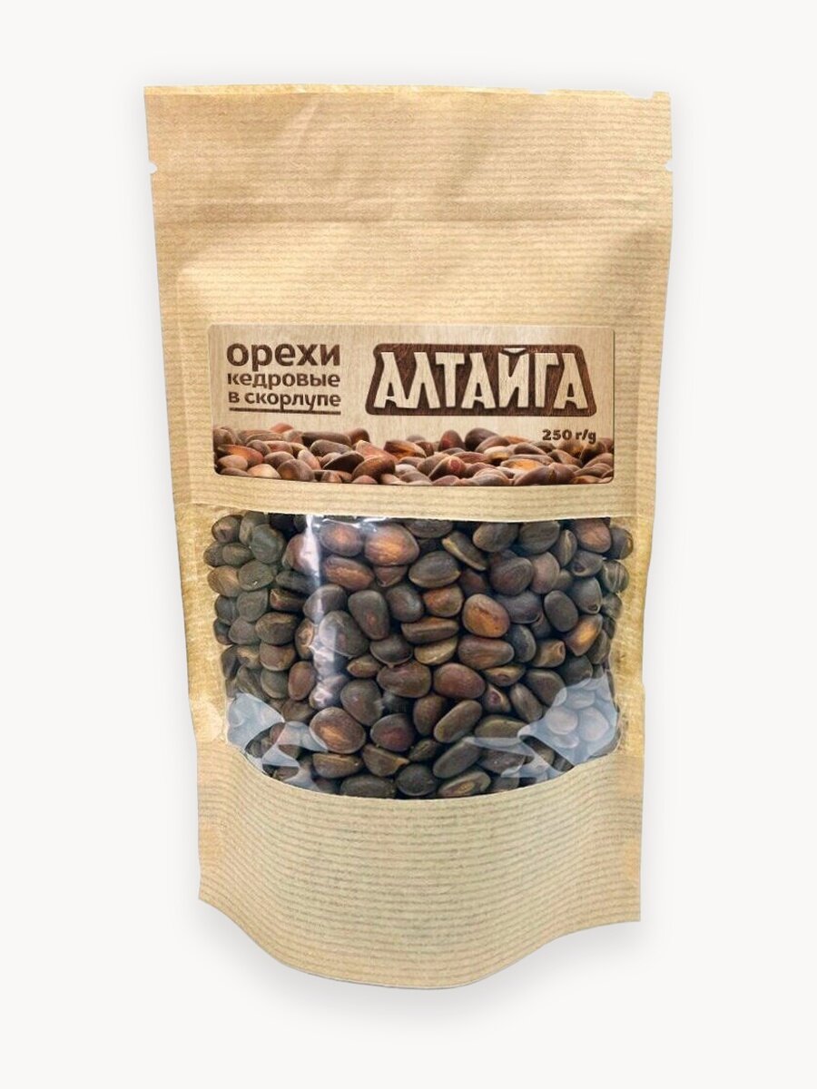Кедровый орех "Алтайга", в скорлупе, отборный, 250г, крафт-упаковка