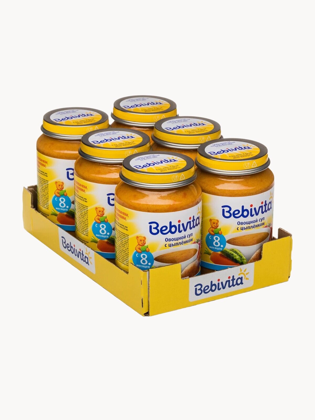 Детский суп-пюре Bebivita "Овощной суп с цыплёнком", обогащенное железом, 190 гр, 6 шт