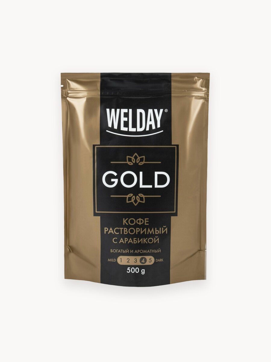 Кофе растворимый сублимированный арабика, Welday (вэлдэй) GOLD, 500 г, Бразилия, в упаковке Zip-Lock, 622673