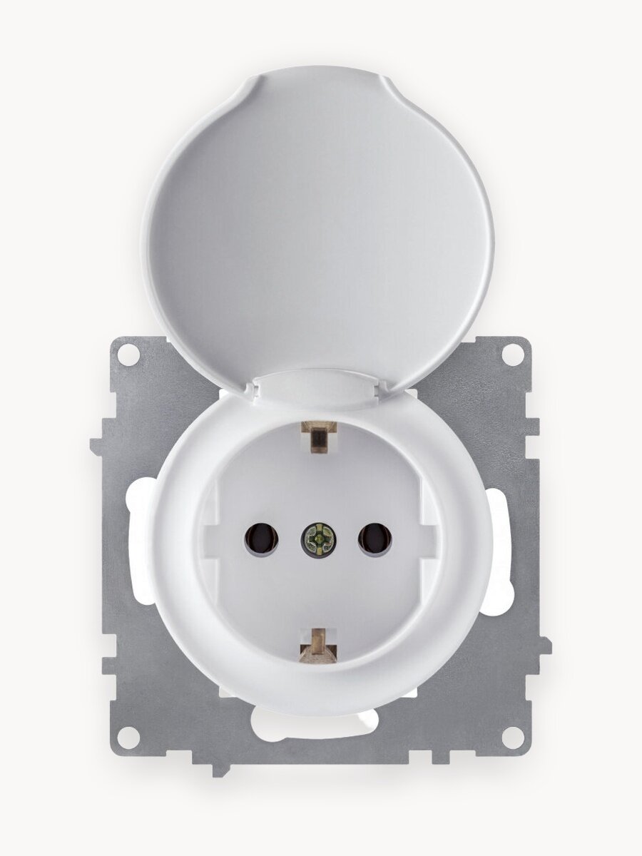 Розетка OneKeyElectro с крышкой, с заземлением, винтовые контакты, цвет белый