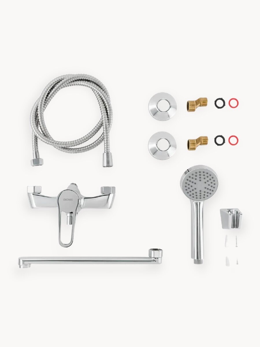 Смеситель для ванны с душем, с длинным изливом, лейкой, шлангом, DIONIS DUB6-302, кран в ванную, хром