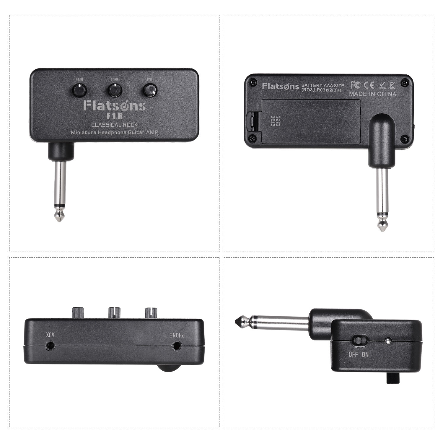 Flatsons F1R Mini Headphone Guitar Amp Amplifier with 3.5mm Jack AUX Input Plug-and-Play