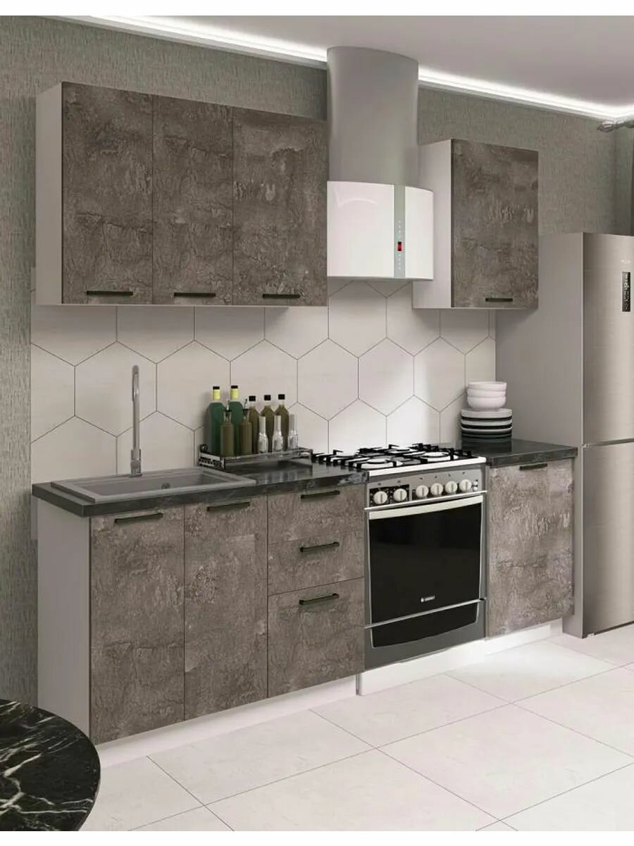 Кухонный гарнитур Урбан 1.5 м, мебель для дома и кухни, Белый / Камень темный