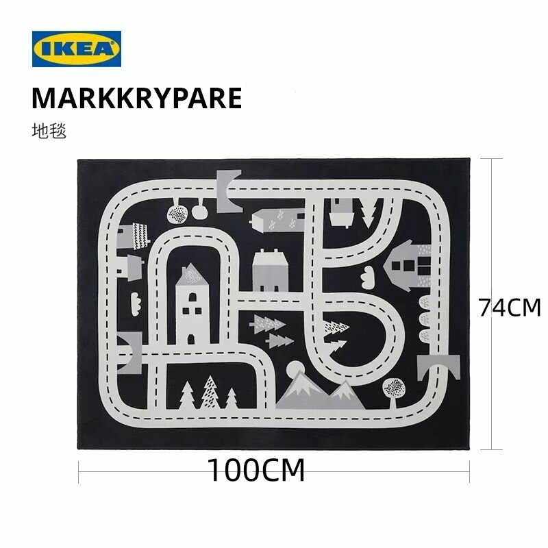 IKEA MARKKRYPARE - детский ковер, серый в горошек,
