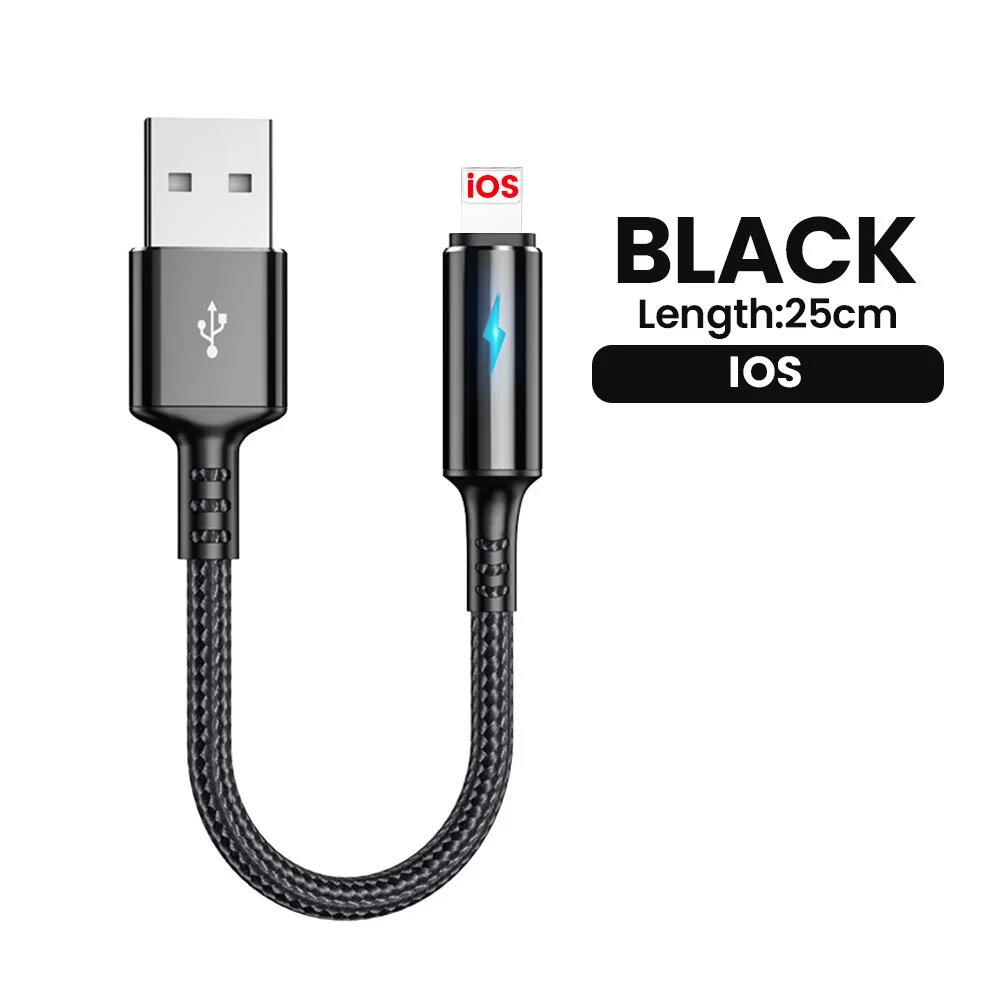 Короткий USB кабель Black iOS 25cm