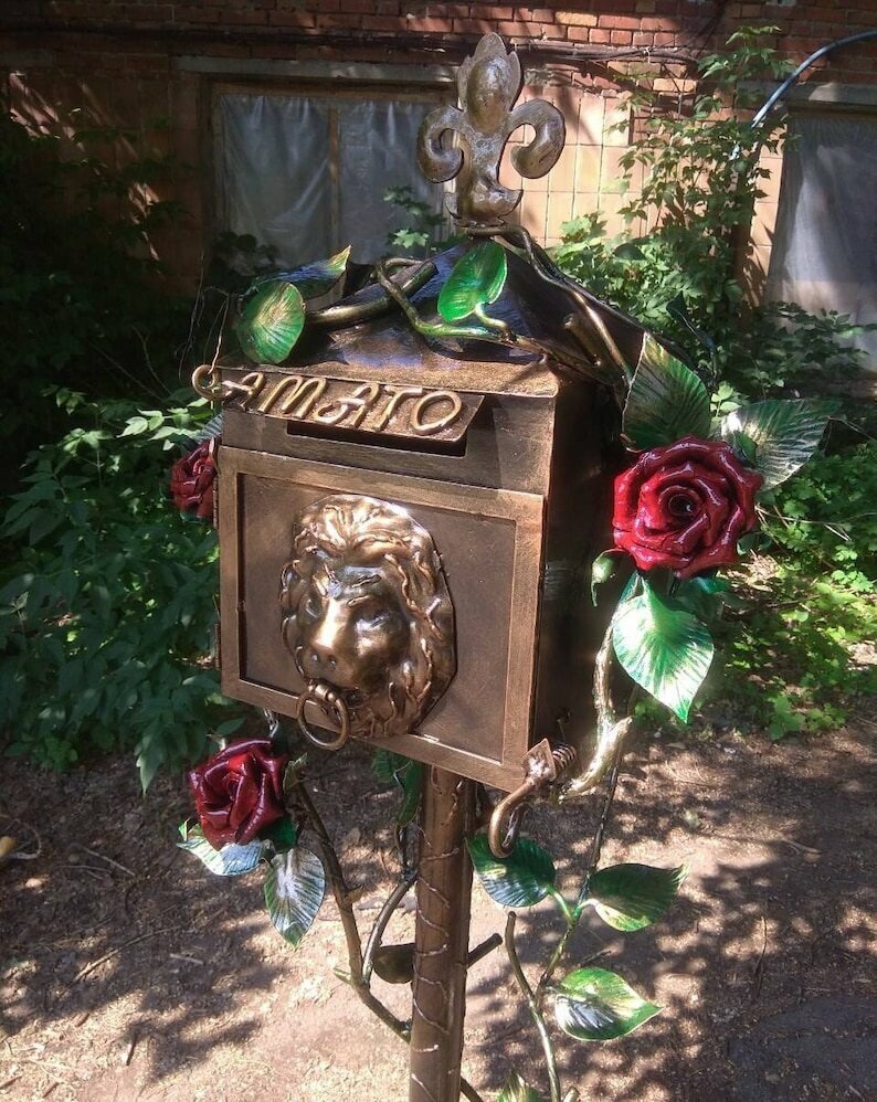 Кованый почтовый ящик для дома и дачи, почтовый ящик ручной работы, Лев