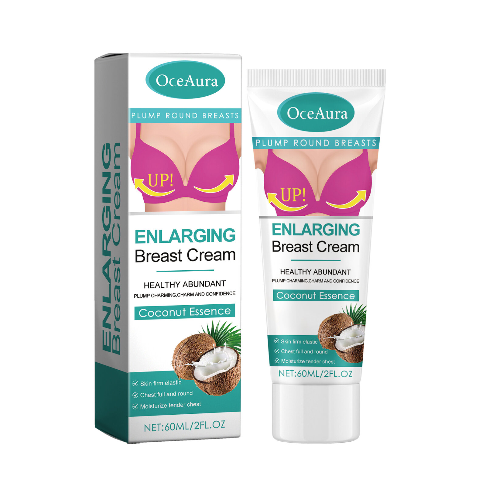 Крем для груди с белым кокосом подтягивает и укрепляет грудь, делает ее упругой и полной, анти-провисающий массажный крем для ухода за грудью