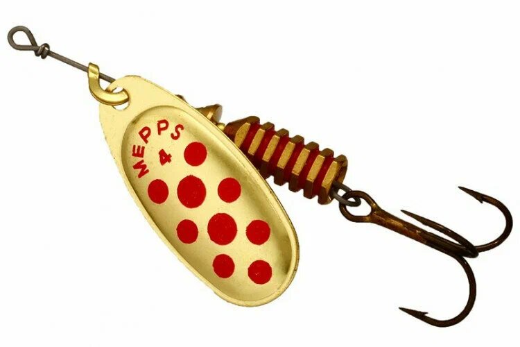 Блесна вращающаяся для рыбалки Mepps COMET PTS ROUGES OR №4. Приманка на щуку, окуня, форель, made in France.