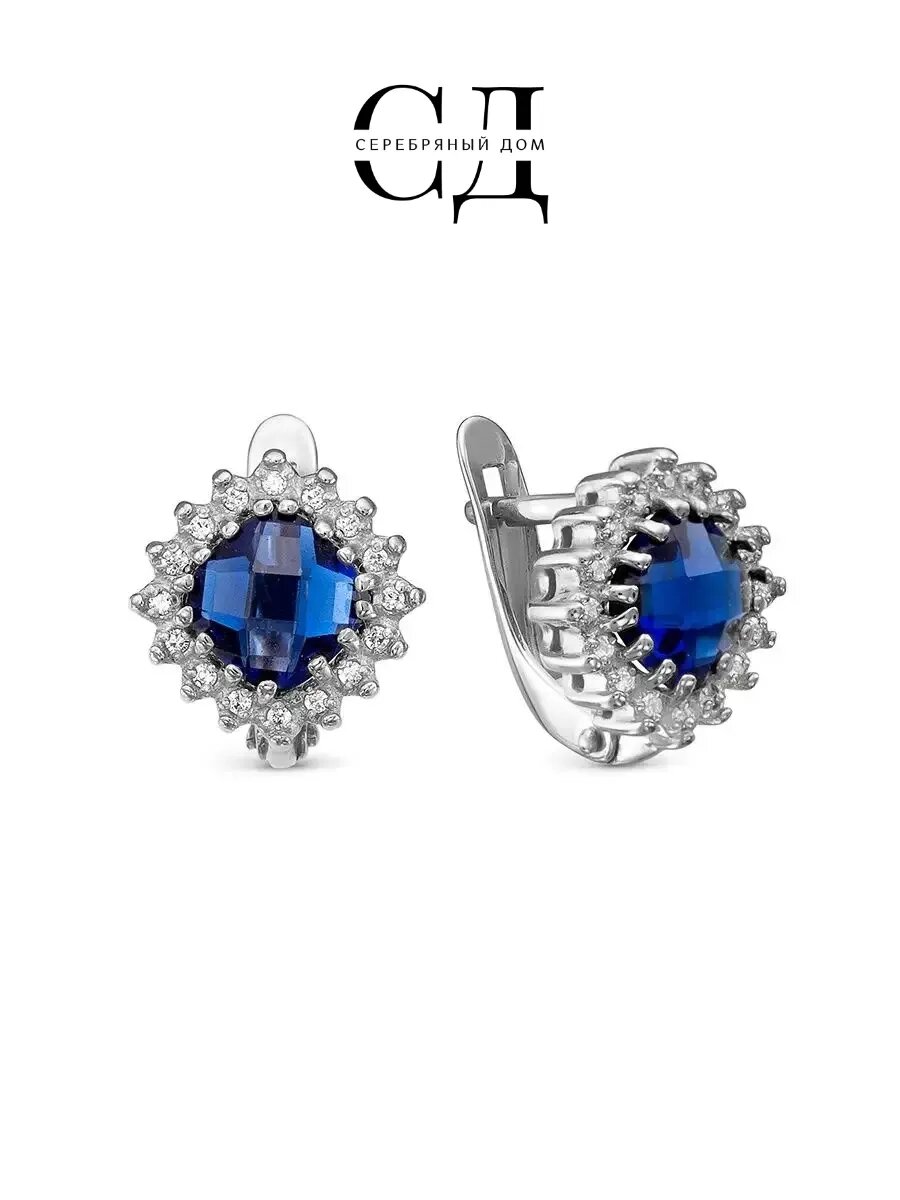 Серьги, серебро, 925 проба, родирование, сапфир синтетический, сапфир