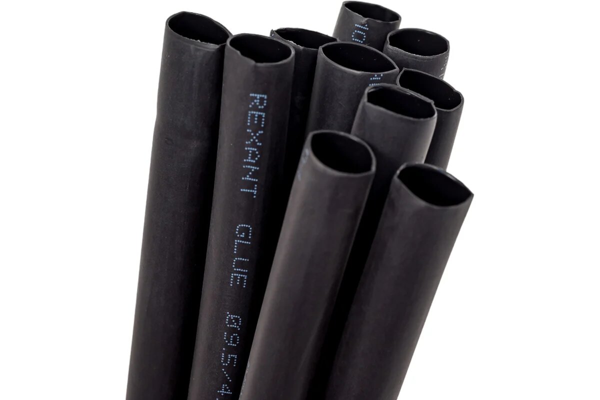 REXANT сттк 2:1 клеевая термоусадочная трубка 9,5×4,75 мм двустенная черная, 10 шт ×1м